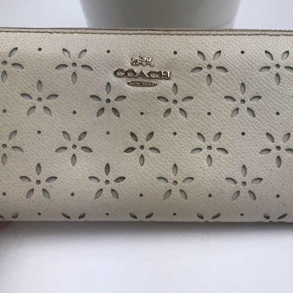 Coach | Bags | Coach Ivory Accordion Zip Wallet Wfloral Cutouts | Poshmark